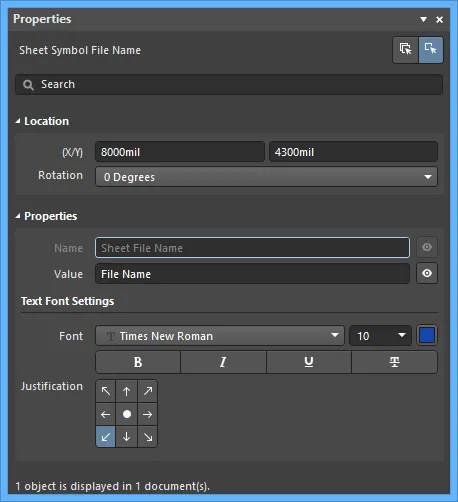 Sheet Symbol File Name Properties | WIP 18.0 Technical Documentation